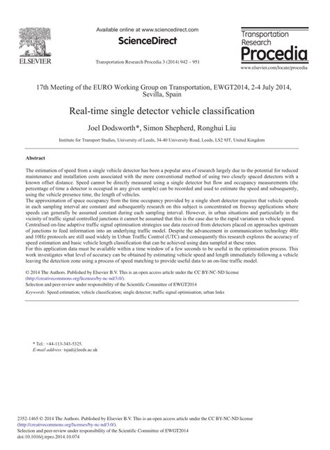 Pdf Real Time Single Detector Vehicle Classification