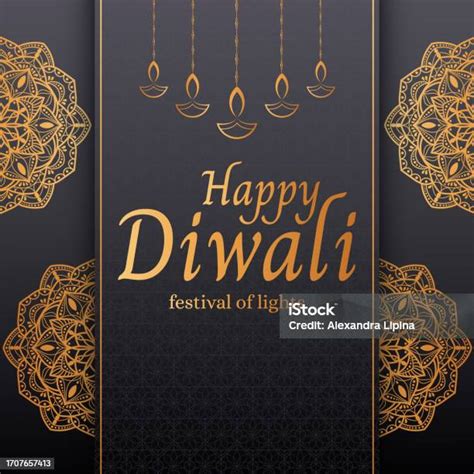 엽서 초대장 포스터 디왈리 전단지 인도 빛의 축제를 위한 디자인 템플릿 황금 만다라와 호화로운 무늬가 있는 배경 0명에 대한 스톡 벡터 아트 및 기타 이미지 Istock
