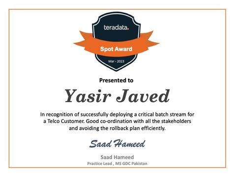 Yasir Javed On Linkedin Teradata Spotaward