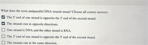 Solved What Does The Term Antiparallel Dna Strands Mean
