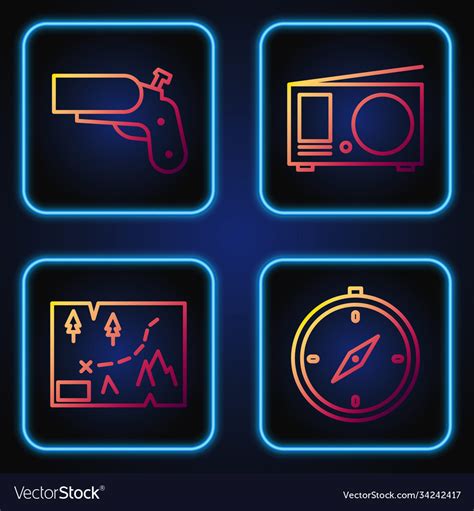 Set Line Compass Folded Map With Location Flare Vector Image