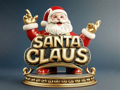 3d 산타 클로스 렌더링 연단 청이 배경으로 골드 글자 Png 일러스트 무료 다운로드 Lovepik