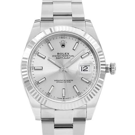 New Rolex Datejust 41 18k White Gold Steel Silver Dial Automatic Watch