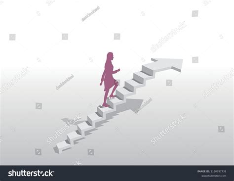 Woman Climbing Staircase Arrow Vector Illustration Stock Vector Royalty Free
