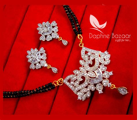 S90 Daphne Silver Art Zircon Mangalsutra Set With Earrings For Women