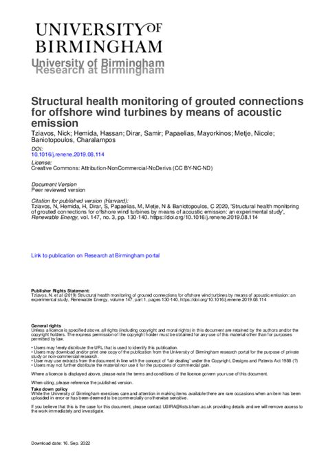 Pdf Structural Health Monitoring Of Grouted Connections For Offshore Wind Turbines By Means Of