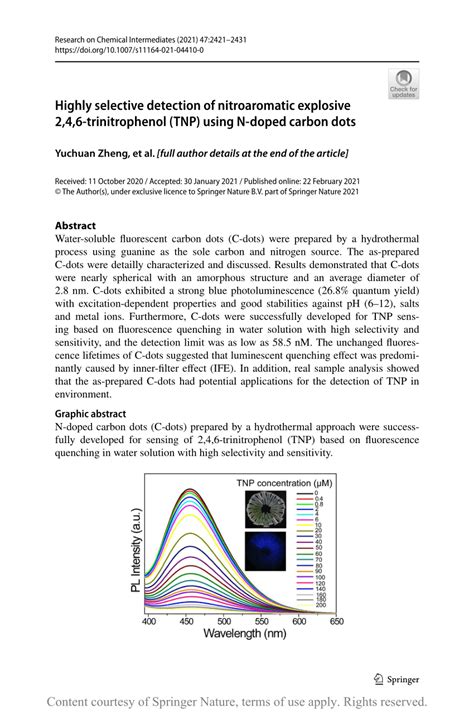 Highly Selective Detection Of Nitroaromatic Explosive 2 4 6 Trinitrophenol Tnp Using N Doped