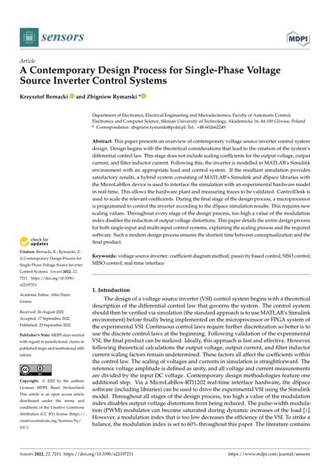Pdf A Contemporary Design Process For Single Phase Voltage Source Inverter Control Systems
