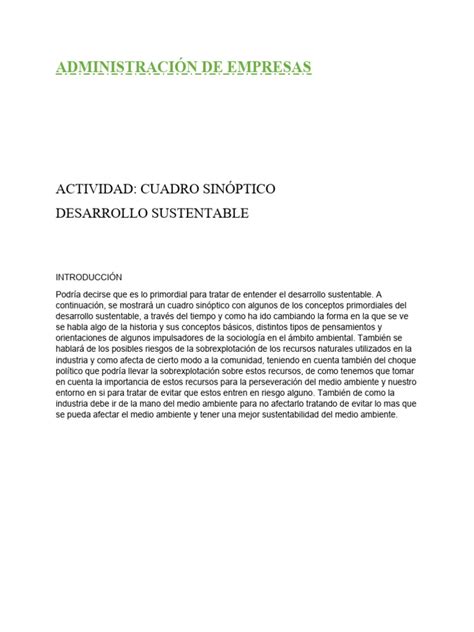 Cuadro Sinoptico Desarrollo Sustentable Pdf Desarrollo Sostenible