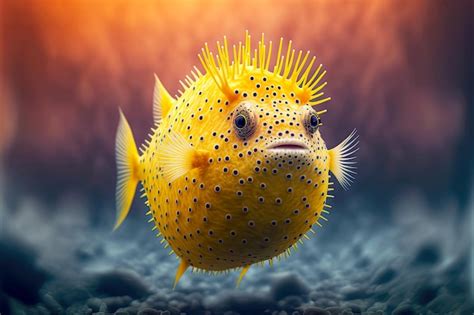 Premium Photo Bright Yellow Dangerous Puffer Fish With Sharp Spikes