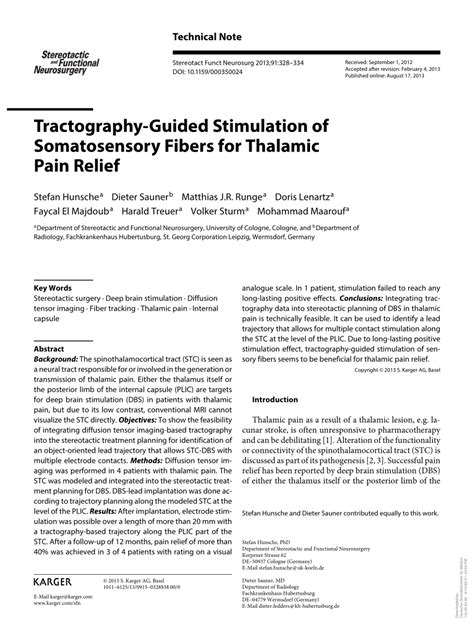 Pdf Tractography Guided Stimulation Of Somatosensory Fibers For