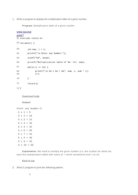 Docx Write A Program To Display The Multiplication Table Of A Given