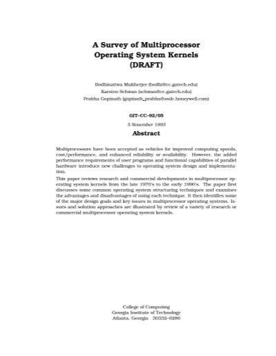 A Survey Of Multiprocessor Operating System Kernels Bls Machine