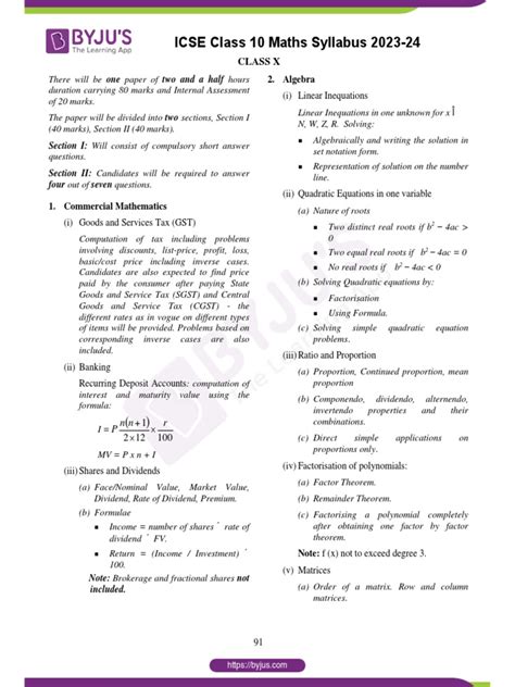 Icse Class 10 Maths Syllabus 2023 24 Pdf Circle Line Geometry