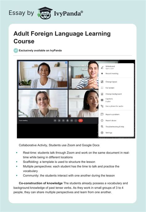 Adult Foreign Language Learning Course 2066 Words Assessment Example