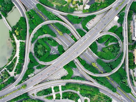 Aerial Photography Map Of Urban Overpass Traffic Background City