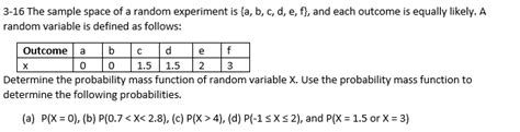 Solved 3 16 The Sample Space Of A Random Experiment Is A