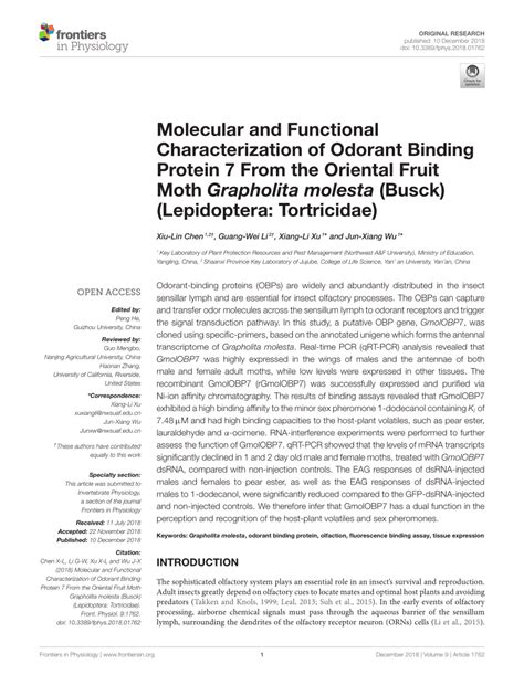 Pdf Molecular And Functional Characterization Of Odorant Binding