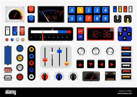 Retro Control Panel Computer Dashboard Elements Dials Or Technical Connection Ports Isolated