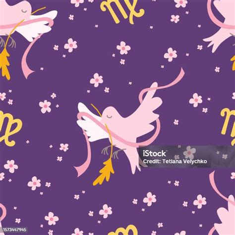 귀여운 표지판 조디악 패턴 플랫 처녀자리 아이들 플랫 스타일을 위한 손으로 그린 트렌디한 벡터 일러스트레이션 0명에 대한 스톡