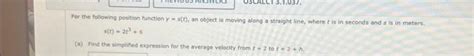 solved for the following position function y s t an object