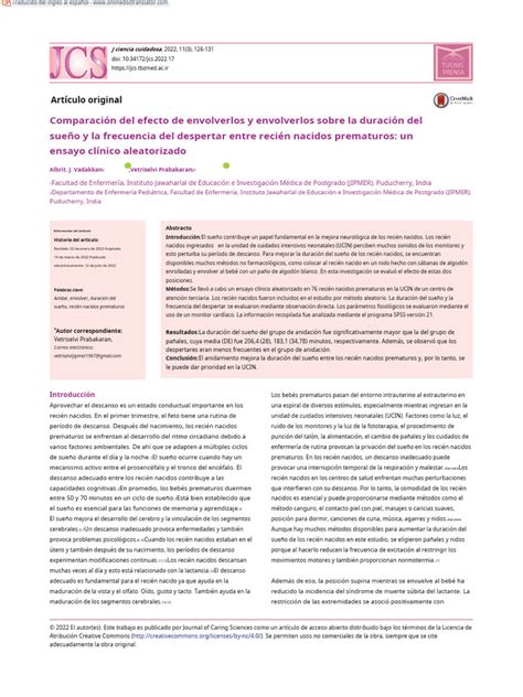 Comparison Of The Effect Of Nesting And Swaddling En Es Pdf