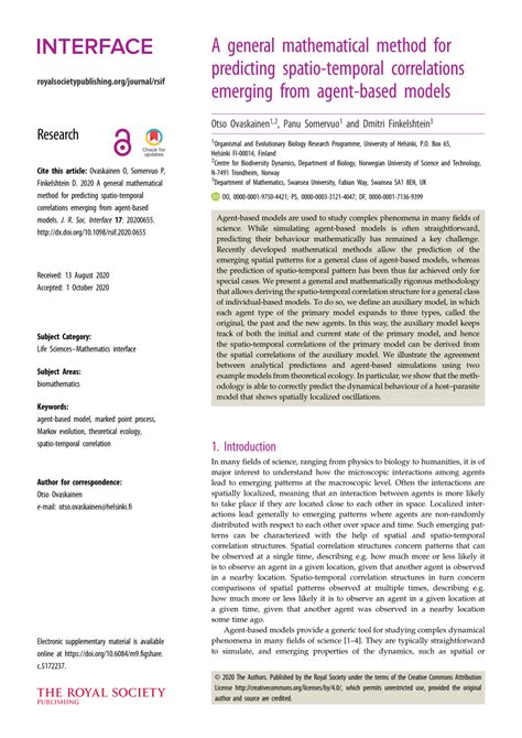 Pdf A General Mathematical Method For Predicting Spatio Temporal Correlations Emerging From