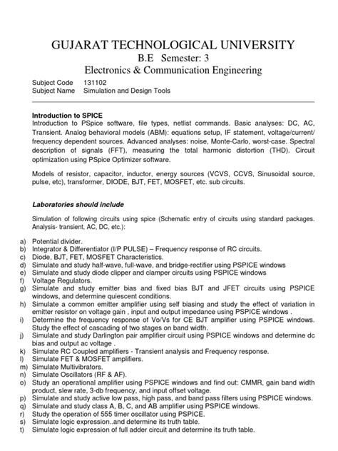 Syllabus Of Simulation And Design Tools Pdf Pdf Spice Amplifier