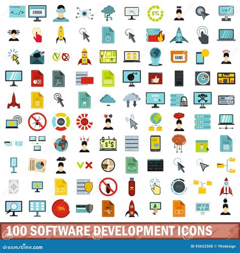 100 Software Development Icons Set Flat Style Stock Vector