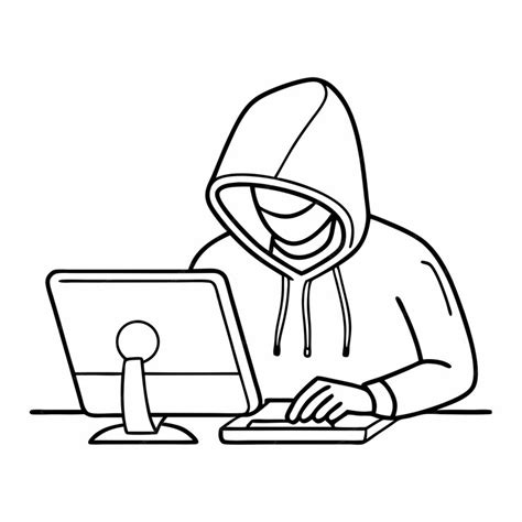 Single Line Drawing Of A Computer Hacker Stereotype In A Line Art Vector Illustration 6
