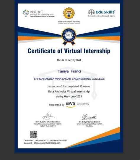 Dataanalytics Awsacademy Virtualinternship Learningandgrowing Aicte Taniya Franci