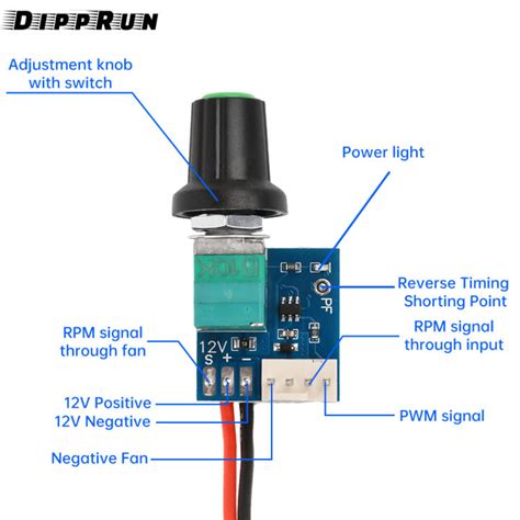 DIPPRUN DC5 12V Manual Four Wire PWM Fan Speed Controller With Switch Chassis 4 Wire Fan Speed