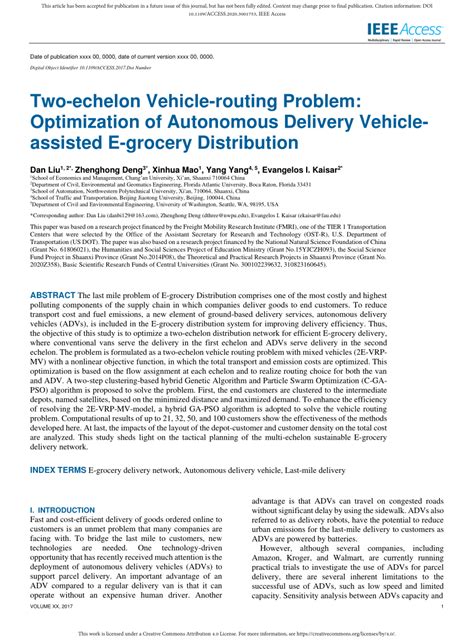 Pdf Two Echelon Vehicle Routing Problem Optimization Of Autonomous
