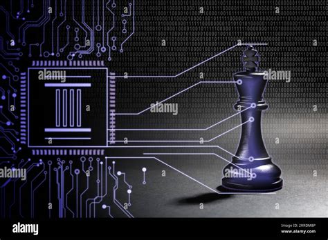 Microchip On Circuit Board Connected To Chess Piece Against Binary Code