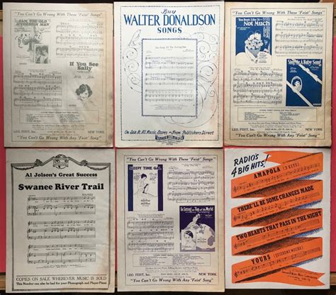 18 Pieces Of Rare Vintage 1920s Sheet Music In Various Condition