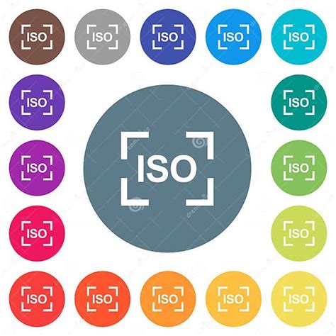 Camera Iso Speed Setting Flat White Icons On Round Color Backgrounds Stock Vector Illustration