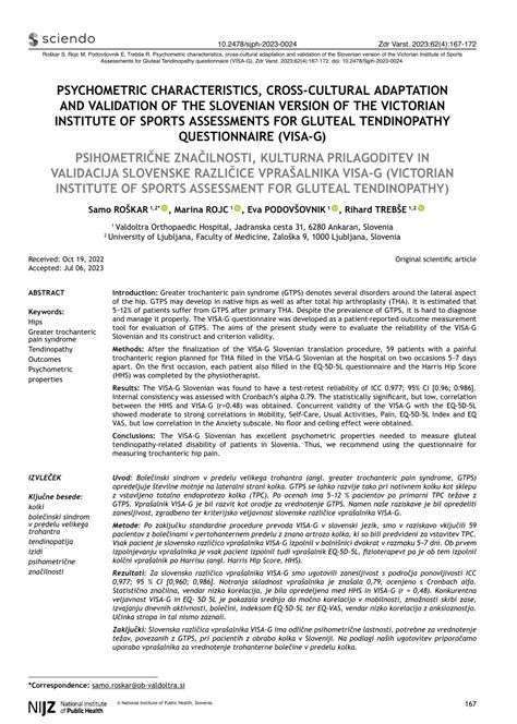 Pdf Psychometric Characteristics Cross Cultural Adaptation And Validation Of The Slovenian