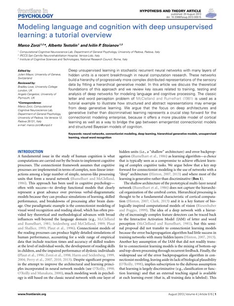 Pdf Modeling Language And Cognition With Deep Unsupervised Learninga