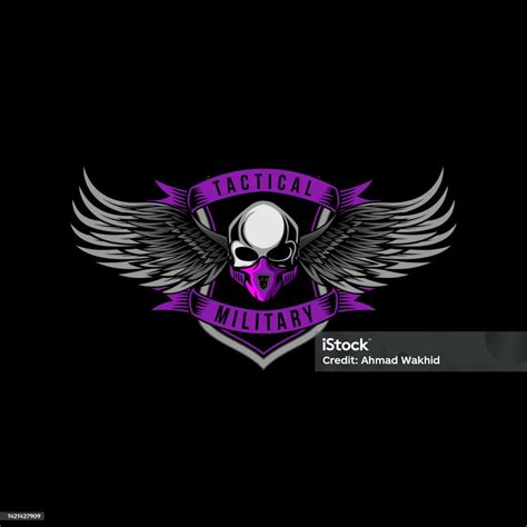마스크 밀리터리 두개골 날개 및 쉴드 빈티지 디자인 템플릿 라벨 엠블럼 배지 또는 기타 개념에 대한 스톡 벡터 아트 및 기타 이미지 Istock