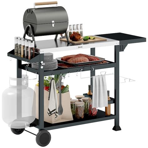 Outsunny Three Shelf Outdoor Grill Cart With Foldable Side Table 46inch