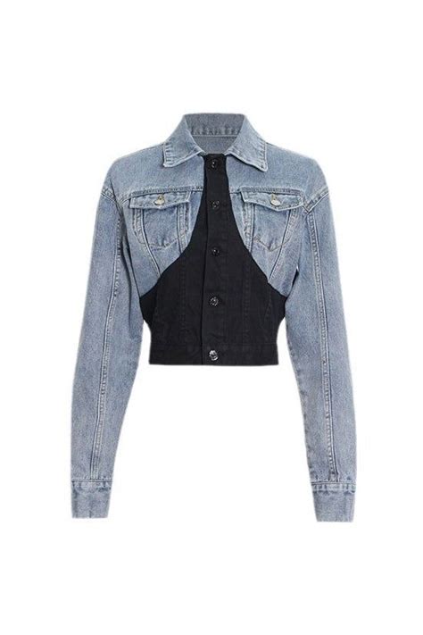 Deconstructed Hybrid Button Down Long Sleeve Cinch Waist Crop Denim