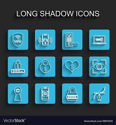 Set Line Keyhole With Eye Mobile And Scan Shield Vector Image