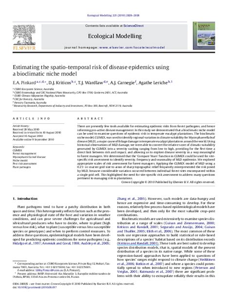 Pdf Estimating The Spatio Temporal Risk Of Disease Epidemics Using A Bioclimatic Niche Model