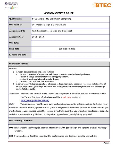 Unit 10assignment Brief 2 2018 2019 Pdf Web Design World