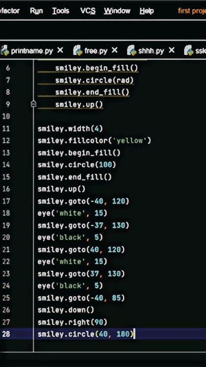 Draw Smiley Face Using Python 😍😃😊 Coding Python Shorts Youtube