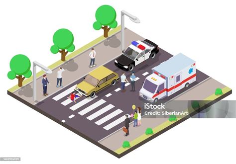 보행자 및 자동차 사고 3d 벡터 일러스트 레이 션 등측투영법에 대한 스톡 벡터 아트 및 기타 이미지 등측투영법 인도 보행자 통로 차 Istock