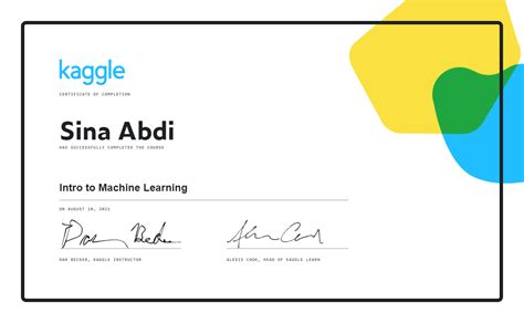 Sina Abdi Completed The Intro To Machine Learning Course On Kaggle