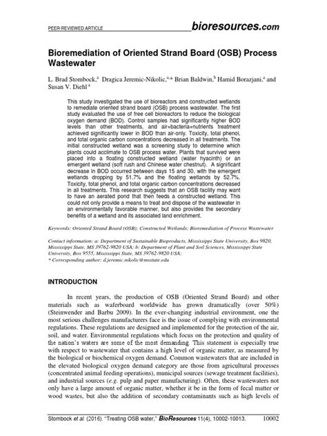Bioremediation Of Oriented Strand Board Osb Process Wastewater Pdf