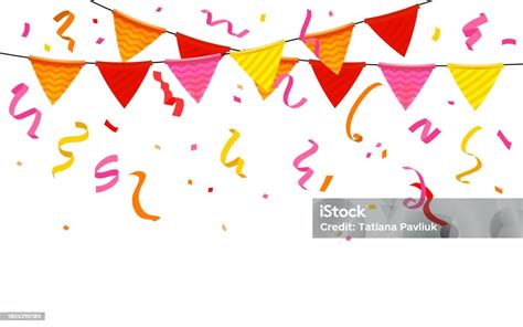 활기찬 고립 된 색종이 깃발 리본 생일 축하를위한 분위기를 조성합니다 생일 파티 기념일 또는 즐거운 행사에 딱 맞는 디자인 Ai가 생성되지 않습니다 색종이 조각에 대한 스톡