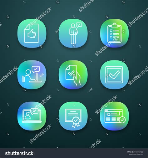 Approve App Icons Set Approval Document Stock Vector Royalty Free